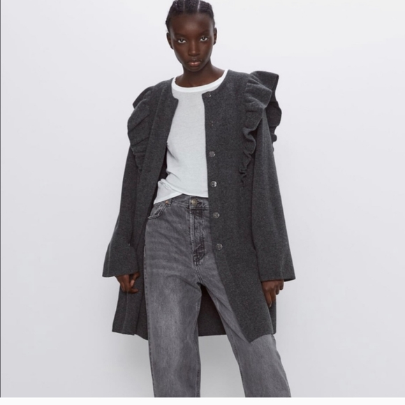 Zara | Jackets & Coats | Zara Women Knit Coat With Ruffle Trims | Poshmark